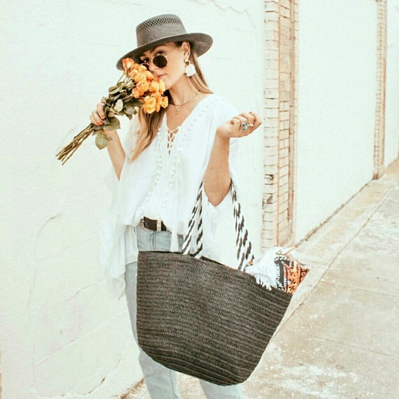 RZ x BOS | Bags | Rz X Bos Palm Straw Bag In Black | Poshmark